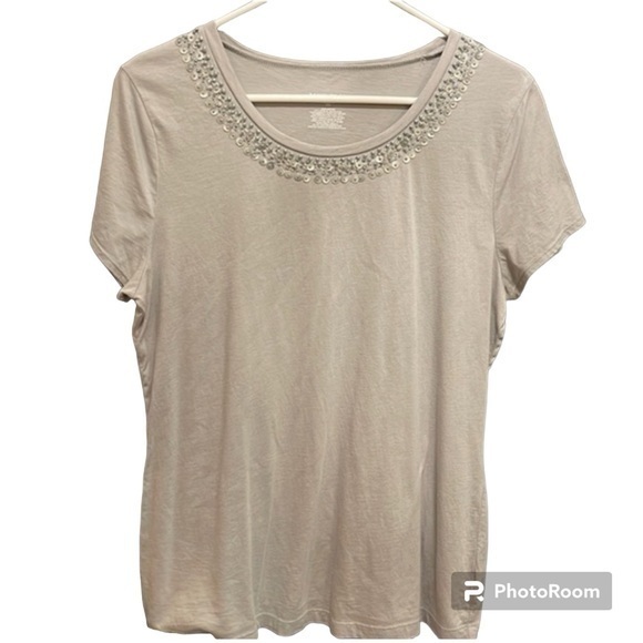 Merona | Tops | Merona T Shirt Beaded Light Grey Size Xl | Poshmark